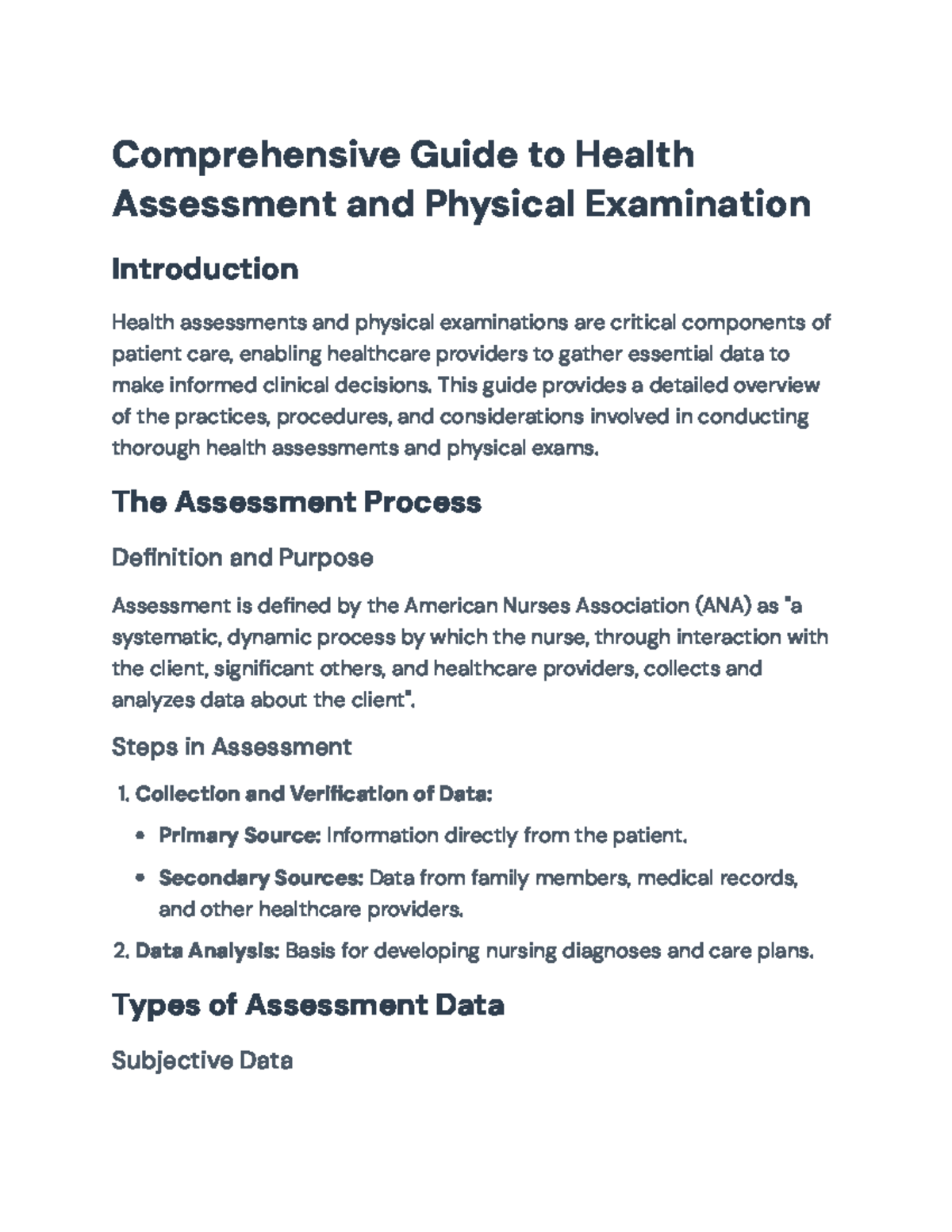 Comprehensive Guide to Health Assessment & Physical Examination ...
