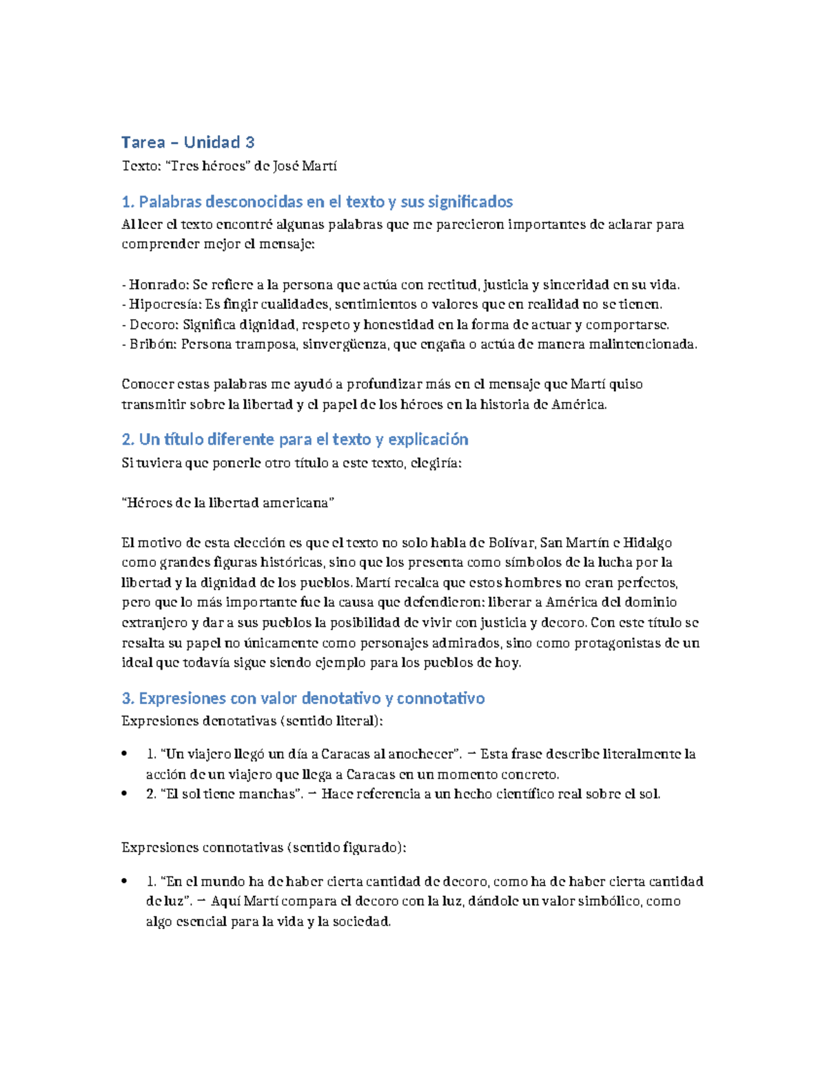 Tarea Unidad 3: Análisis de "Tres Héroes" de José Martí - Studocu