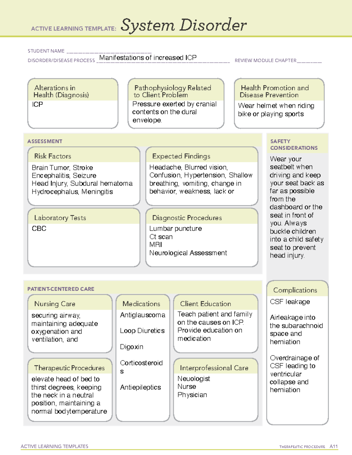 Sys Dis - System Disorder Active Learning Template for ICP - Studocu