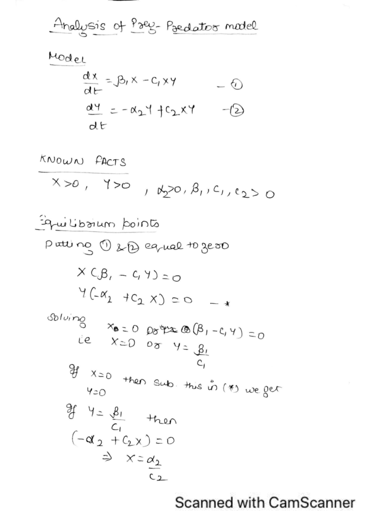 Phase Plane Analysis of Predator-Prey Model (dx/dt, dy/dt) - Studocu