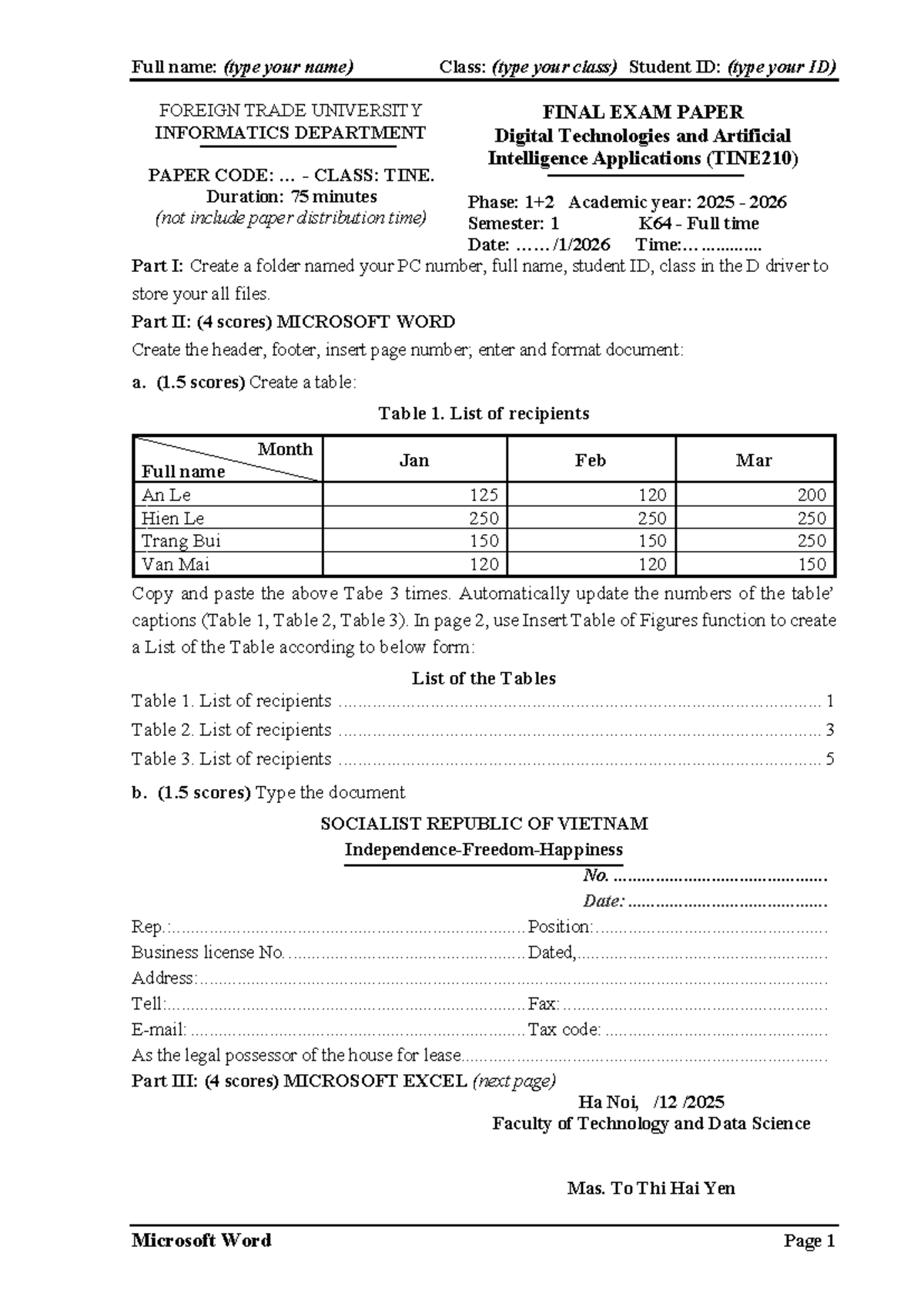Final Exam Paper: Digital Technologies & AI Applications (TINE210 ...