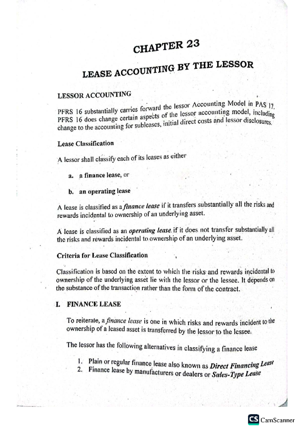 CHAPTER 23 LEASE ACCOUNTING: LESSOR ACCOUNTING UNDER PFRS 16 - Studocu