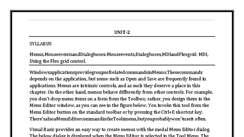 VB UNIT 2 - Menus, Mouse Events, Dialog Boxes, and Flex Grid Control ...