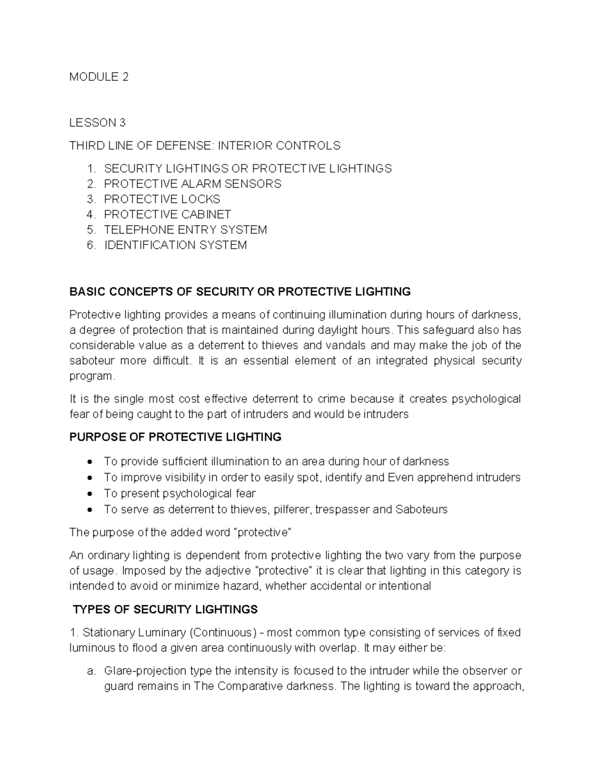 LEA2 Module 2 Lesson 3 - LEA2 INDUSTRIAL - MODULE 2 LESSON 3 THIRD LINE OF DEFENSE: INTERIOR ...