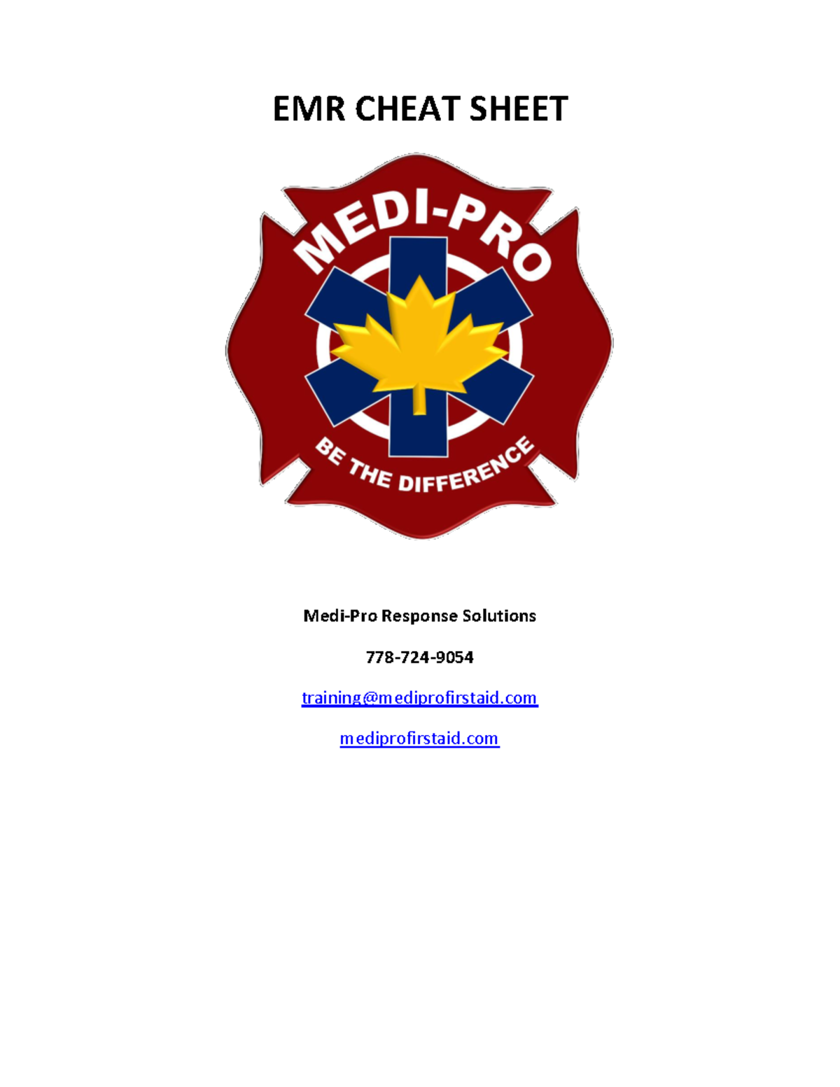 EMR 101: Comprehensive Cheat Sheet for Emergency Medical Responder - Studocu