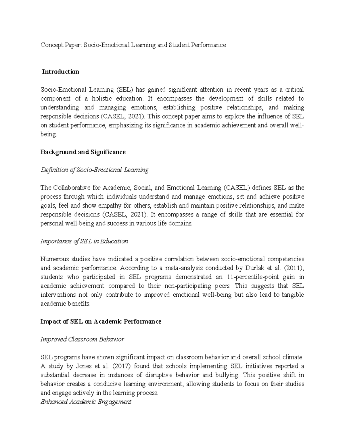 SEL Impact on Student Performance: A Concept Paper Analysis - Studocu