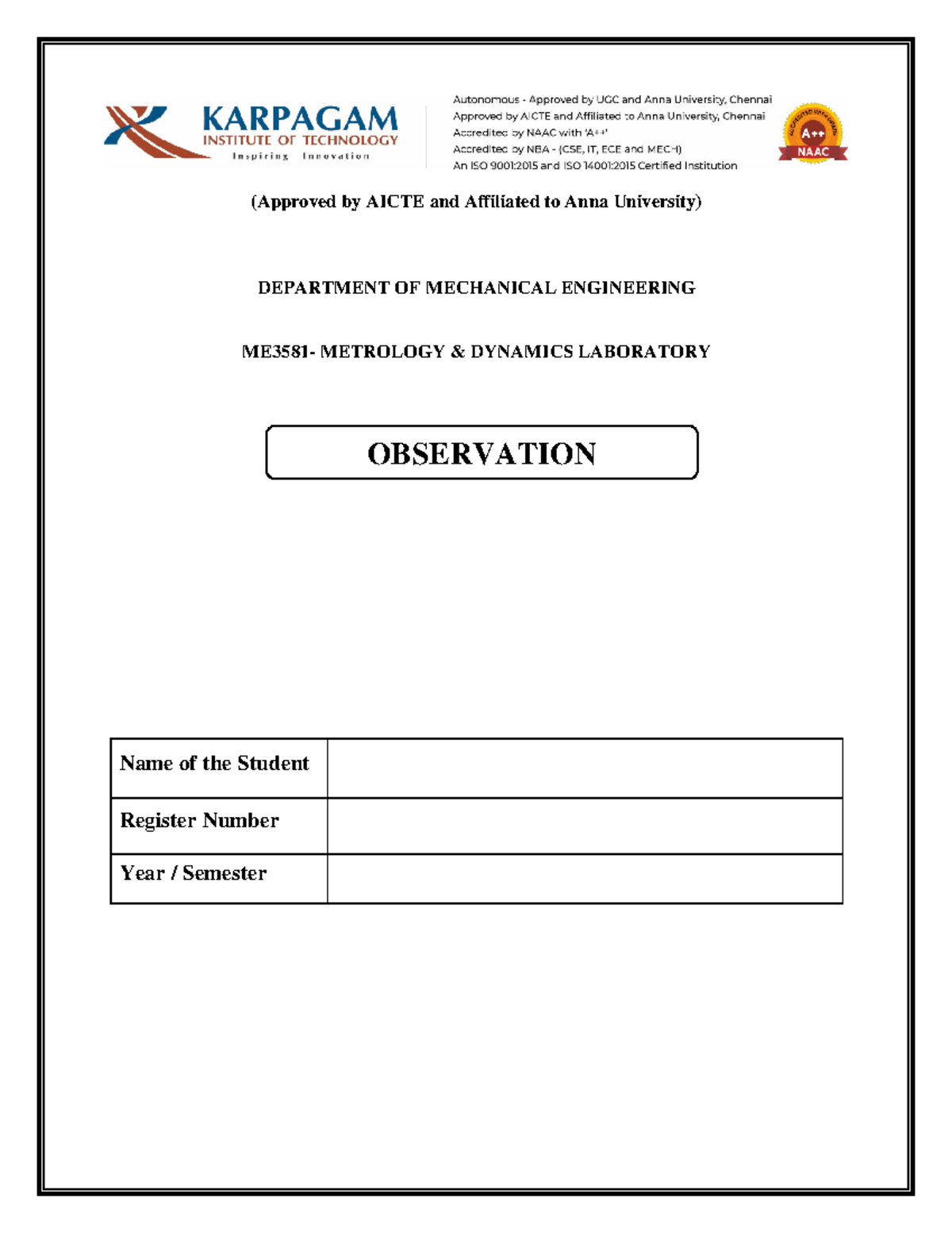 Metrology and Dynamics Lab Observations - ME 101 - Studocu