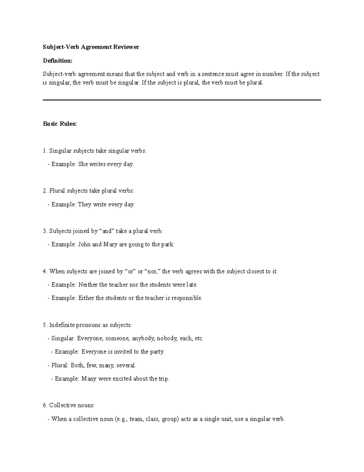 Subject-Verb Agreement Review Guide: Rules & Common Errors - Studocu