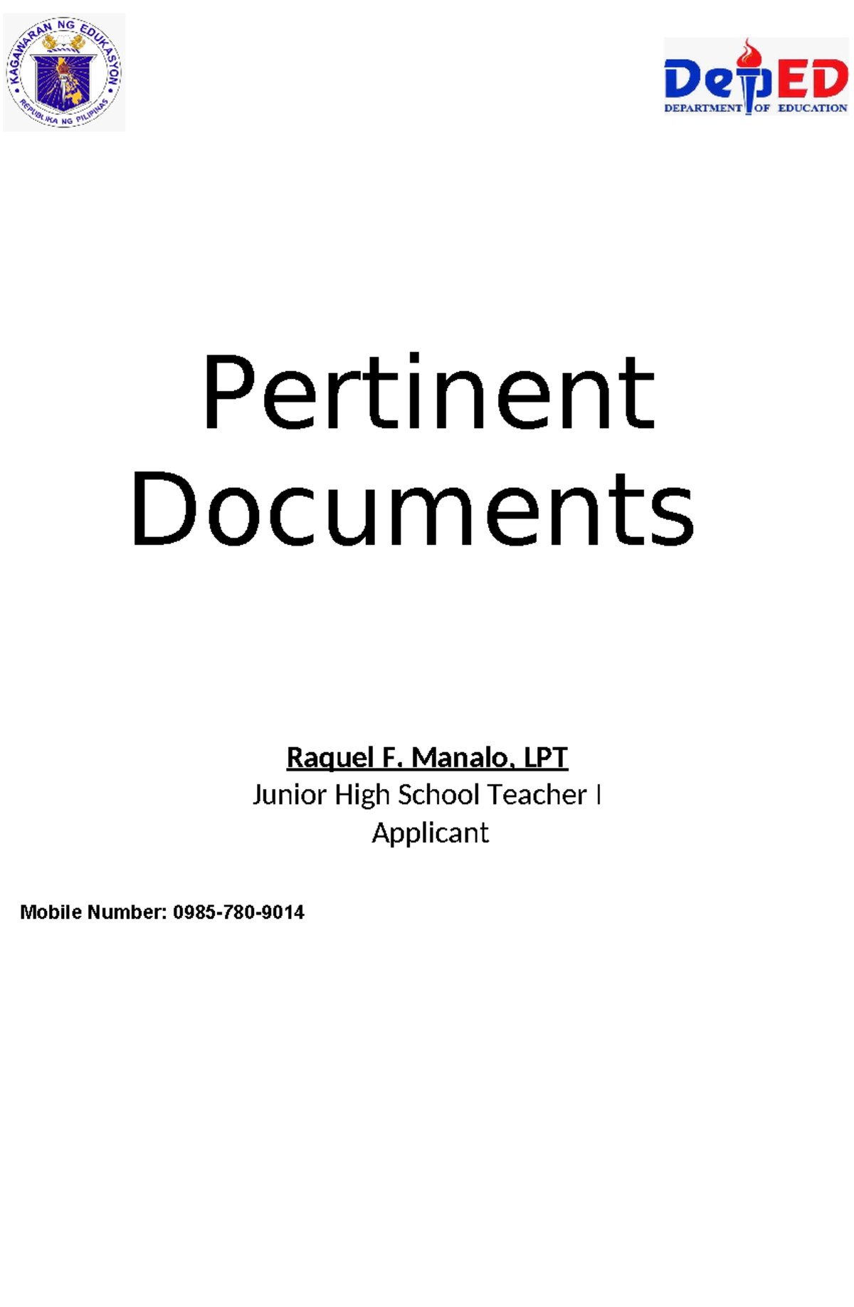 Pertinent cover - LECTURE NOTES - Education - Pertinent Documents ...