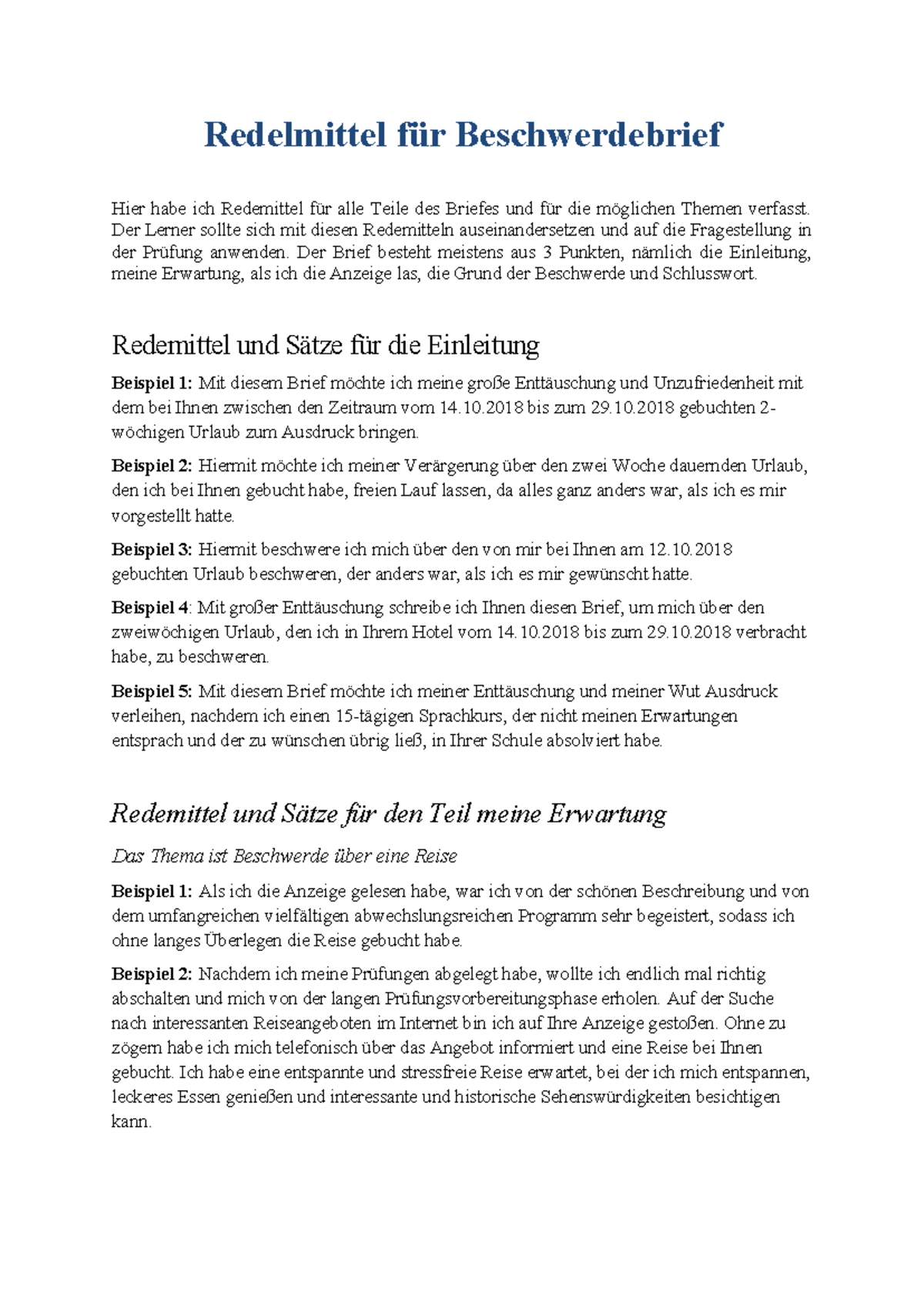 622542846 Redemittel für Beschwerdebriefe B2 1 - Studocu