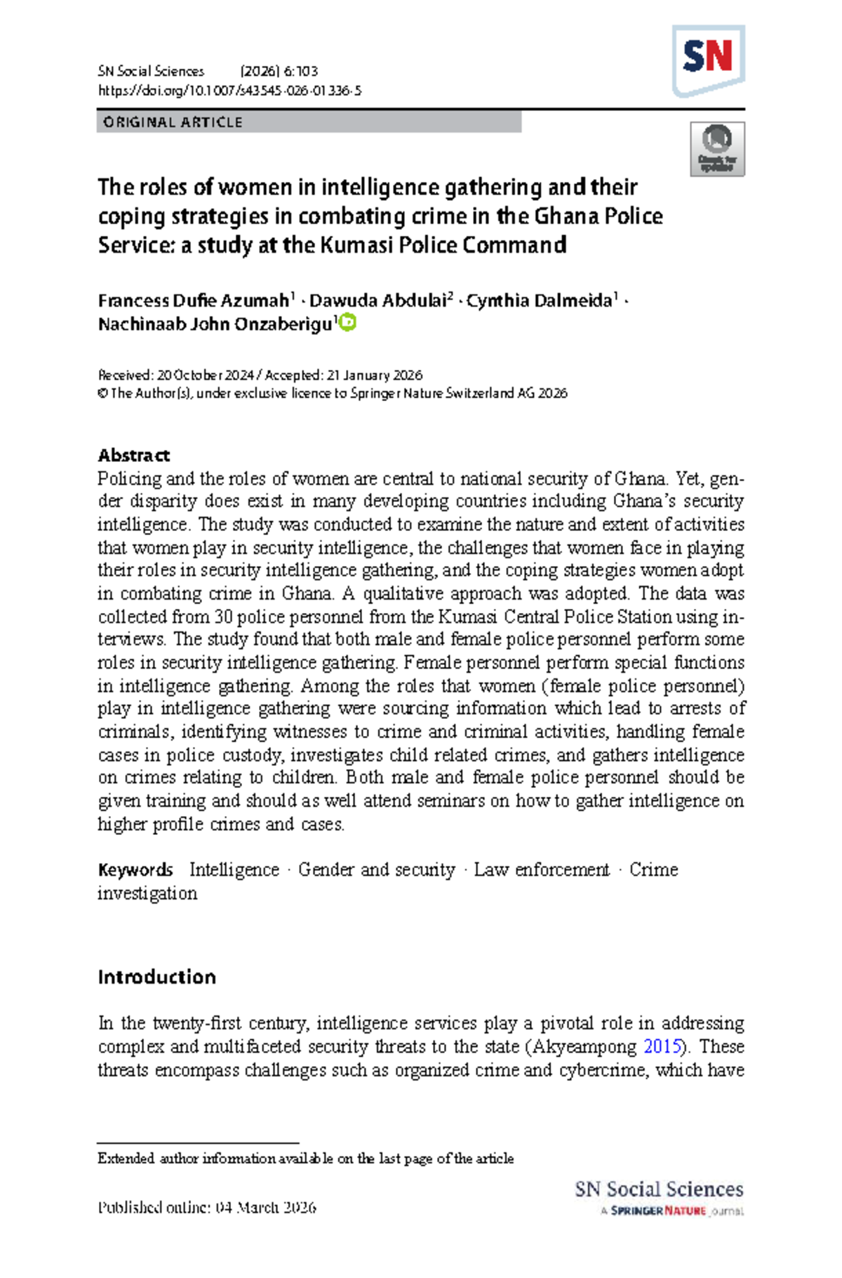 Women in Policing: Roles, Challenges, and Coping Strategies in Ghana ...