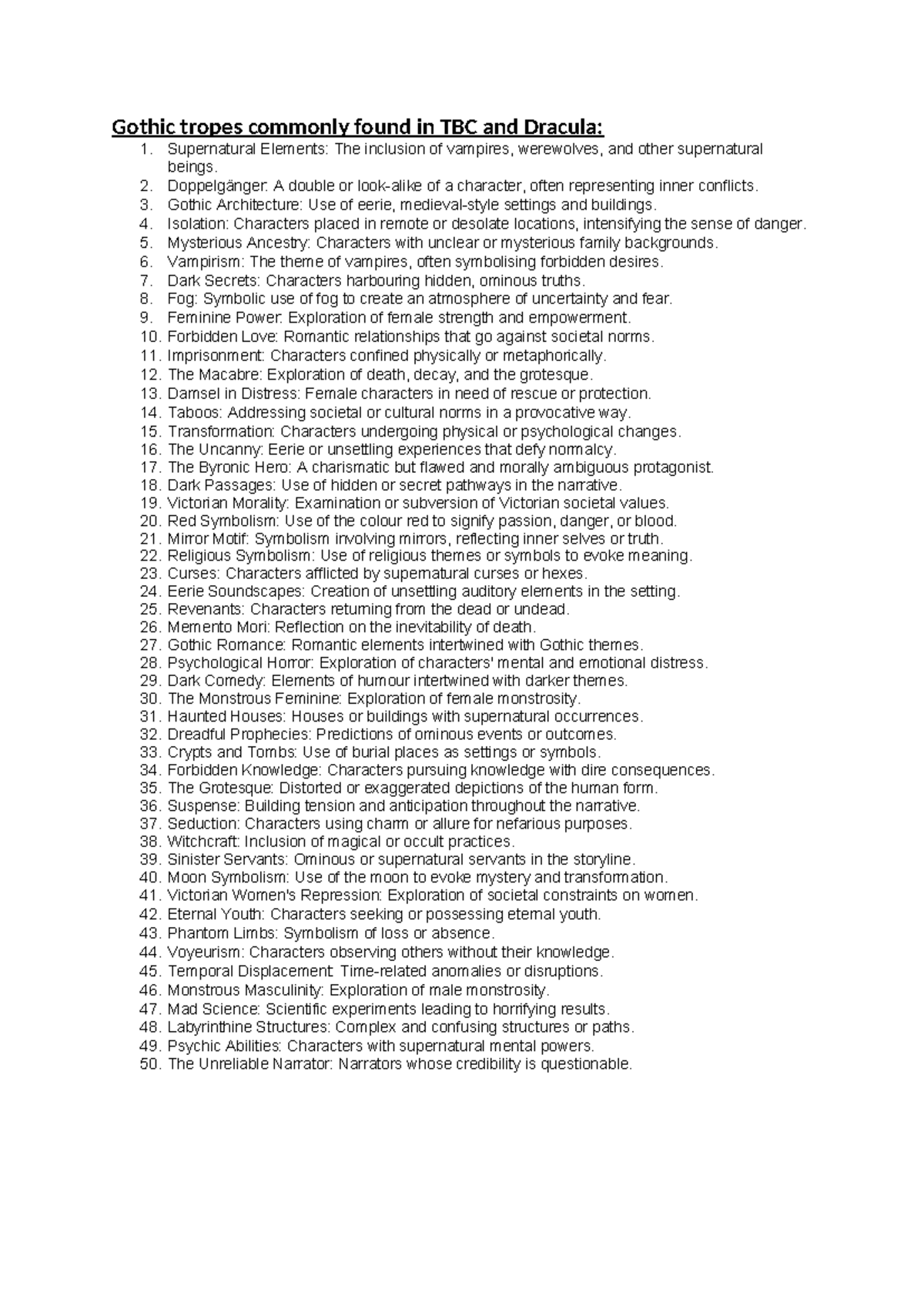 Gothic Tropes Glossary for TBC and Dracula: Key Elements Explained ...