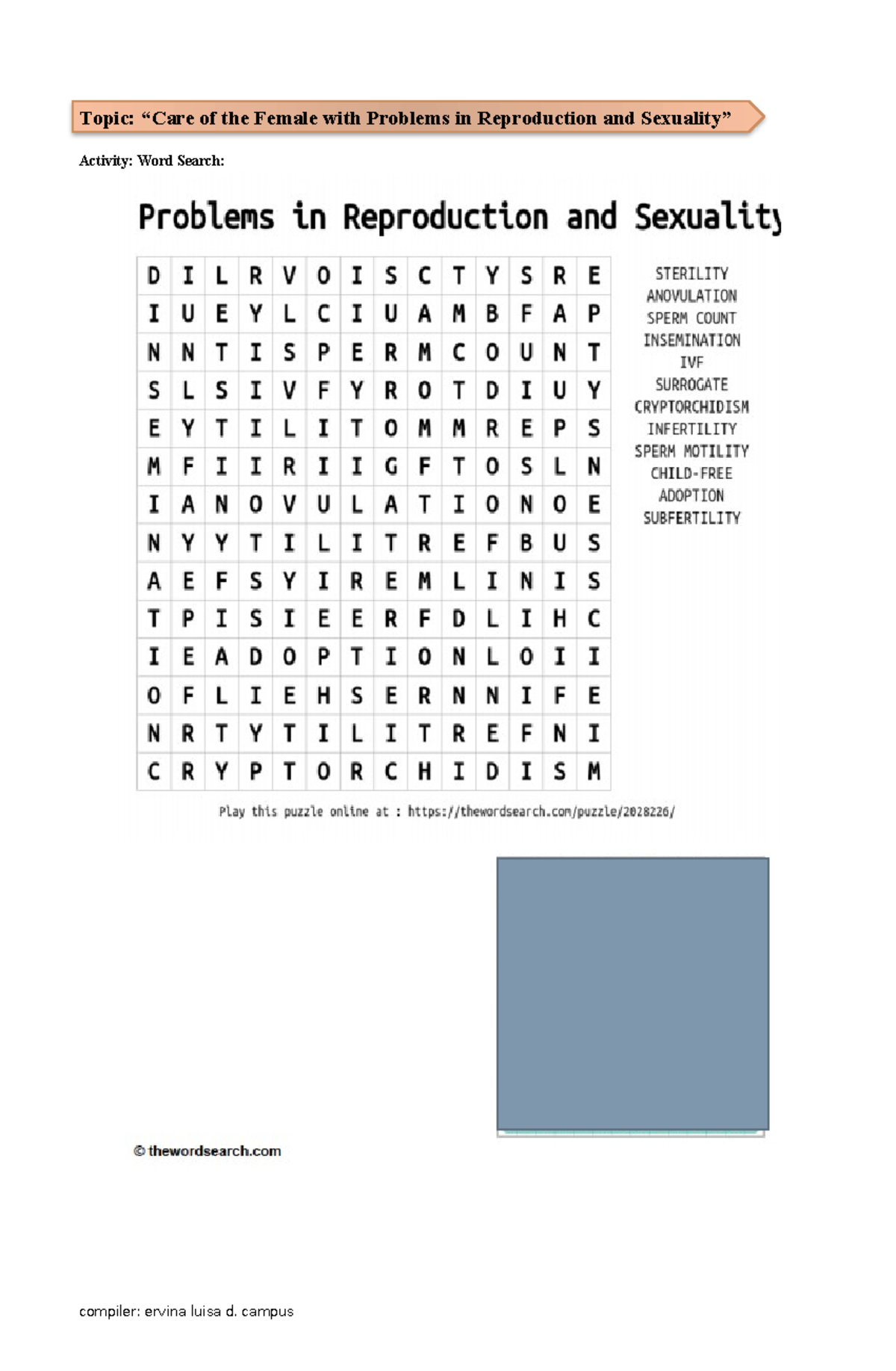 NCM 109: Female Reproductive Issues and Infertility Overview - Studocu