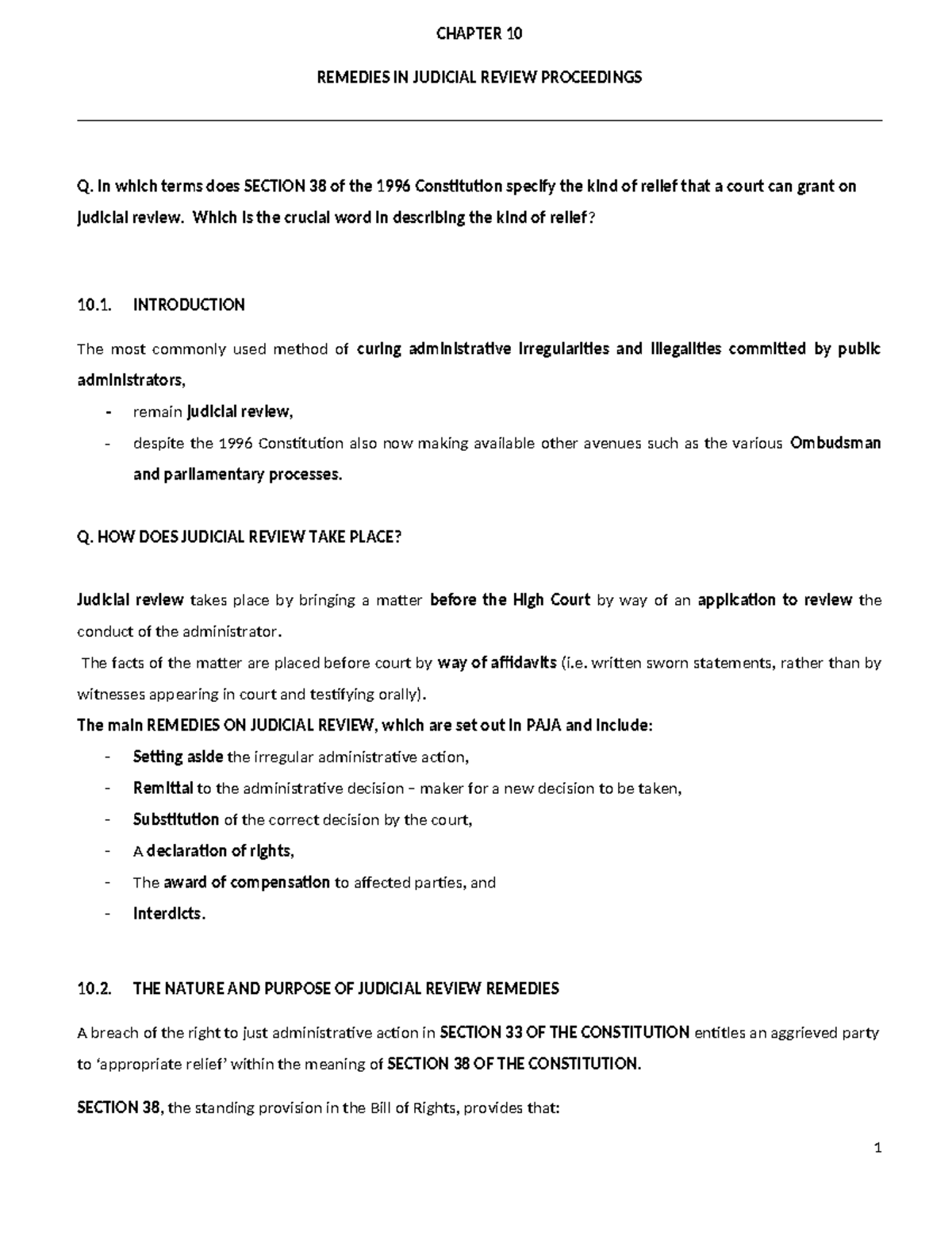 Chapter 10 - Judicial Review Remedies: Key Insights and Notes - Studocu