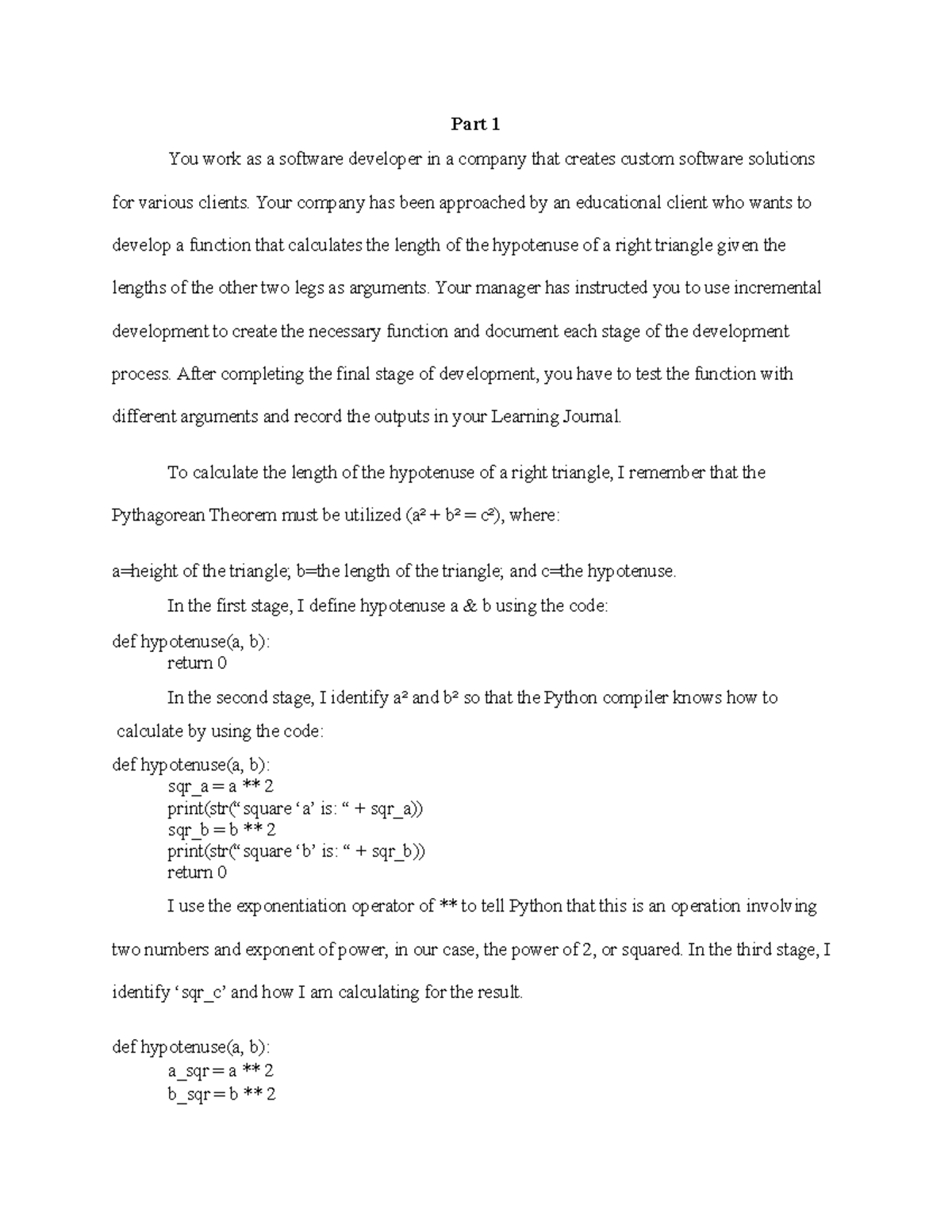 Incremental Development of Hypotenuse & Cube Area Functions (Unit 4) - Studocu