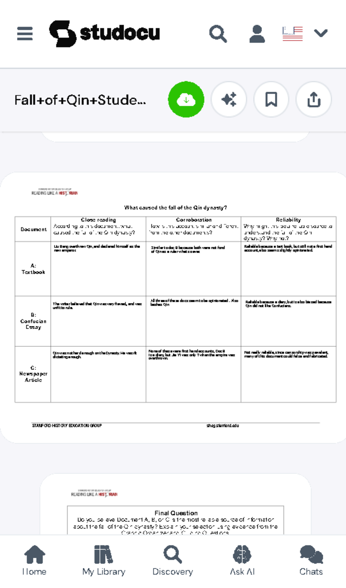 Analysis of the Fall of the Qin Dynasty: Document A vs. B & C - Studocu