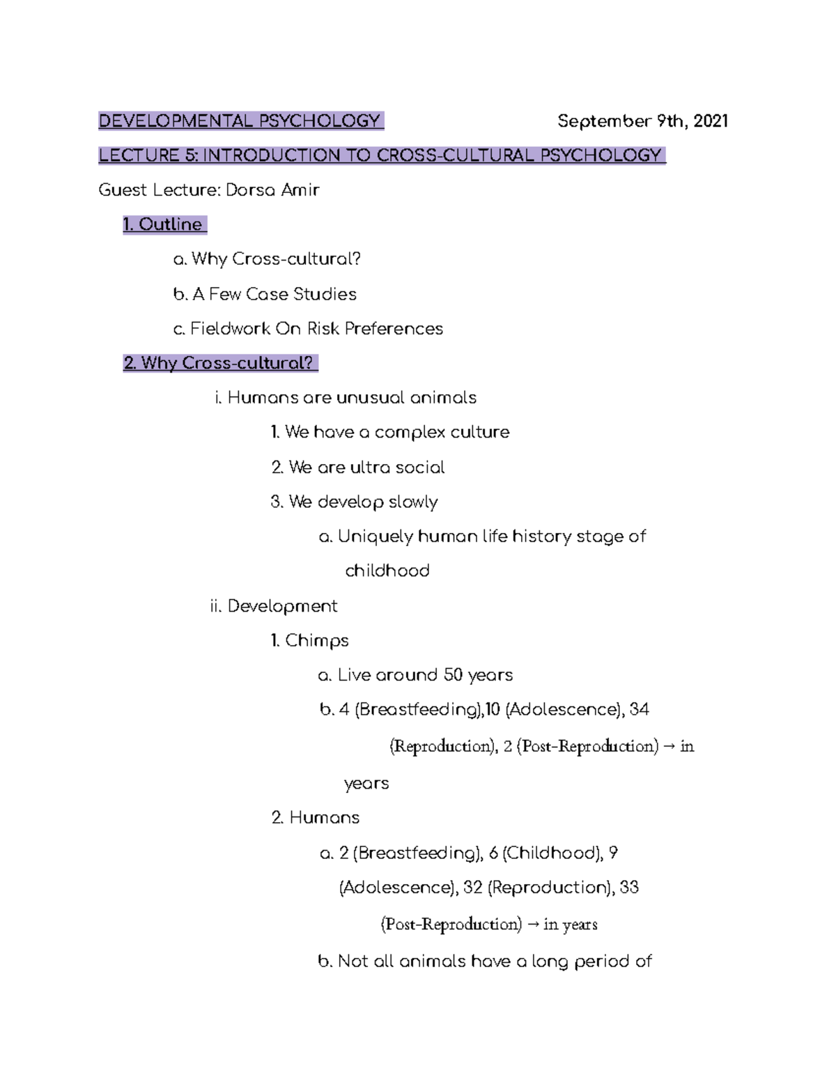 Lecture #5 - psych 140 - DEVELOPMENTAL PSYCHOLOGY September 9th, 2021 ...