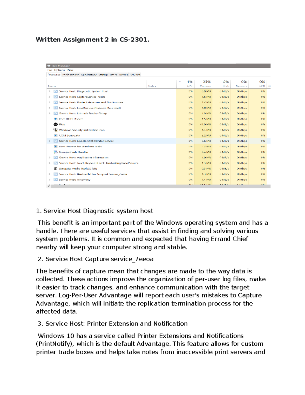 Written Assignment in CS-2301 - Written Assignment 2 in CS-2301. 1. Service Host Diagnostic ...