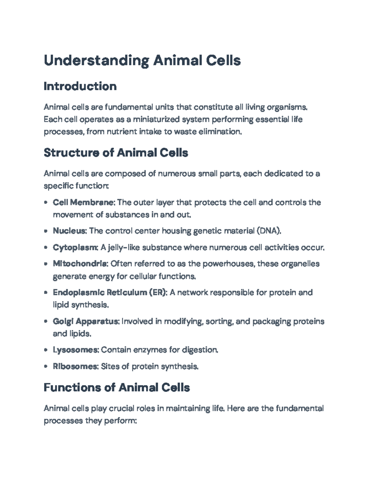 Understanding Animal Cell Structure and Functions - Understanding ...