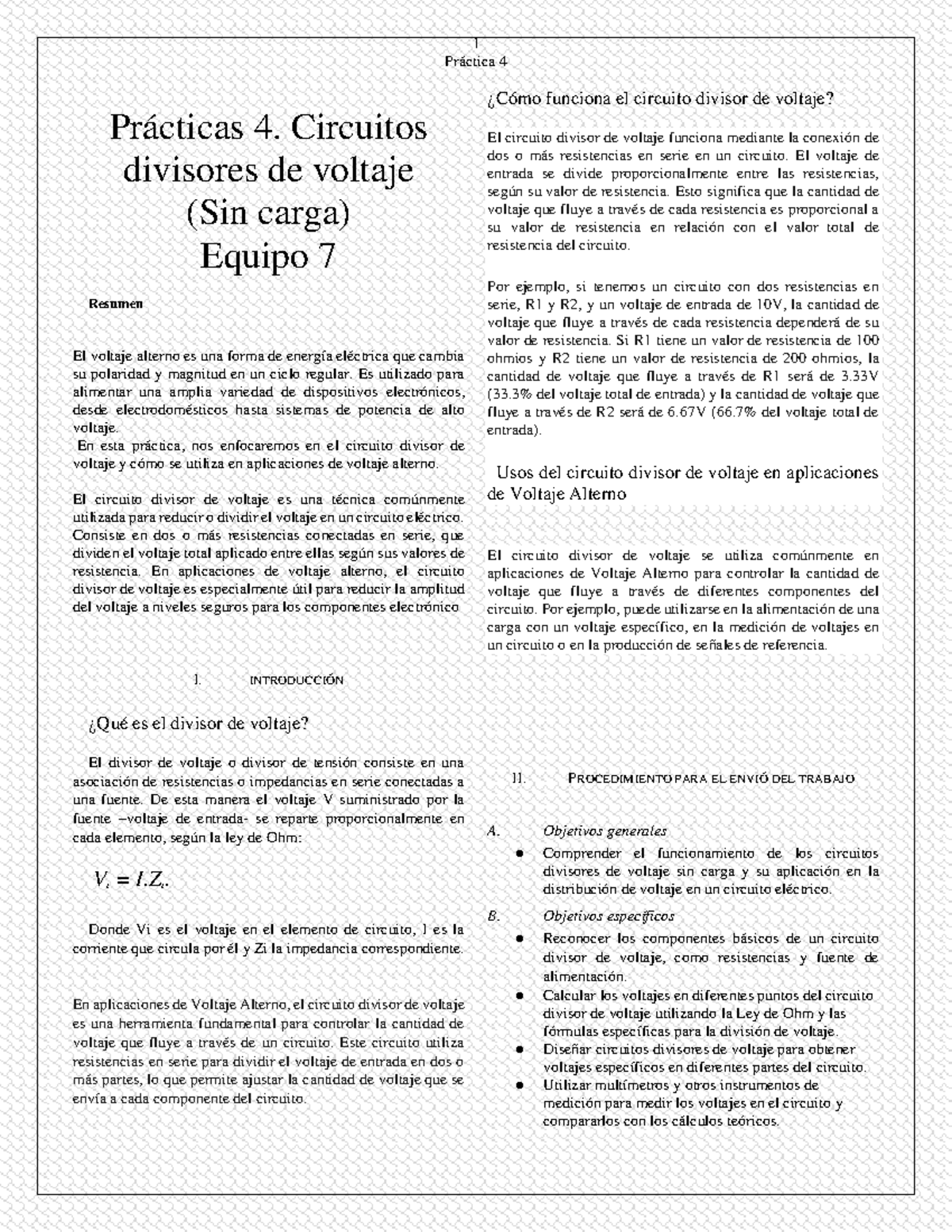 Divisor de Voltaje Sin Carga - Práctica 4 - Equipo 7 - Studocu