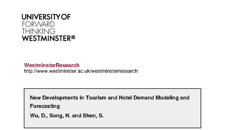 New Developments in Tourism & Hotel Demand Forecasting (MGT 301) - Studocu