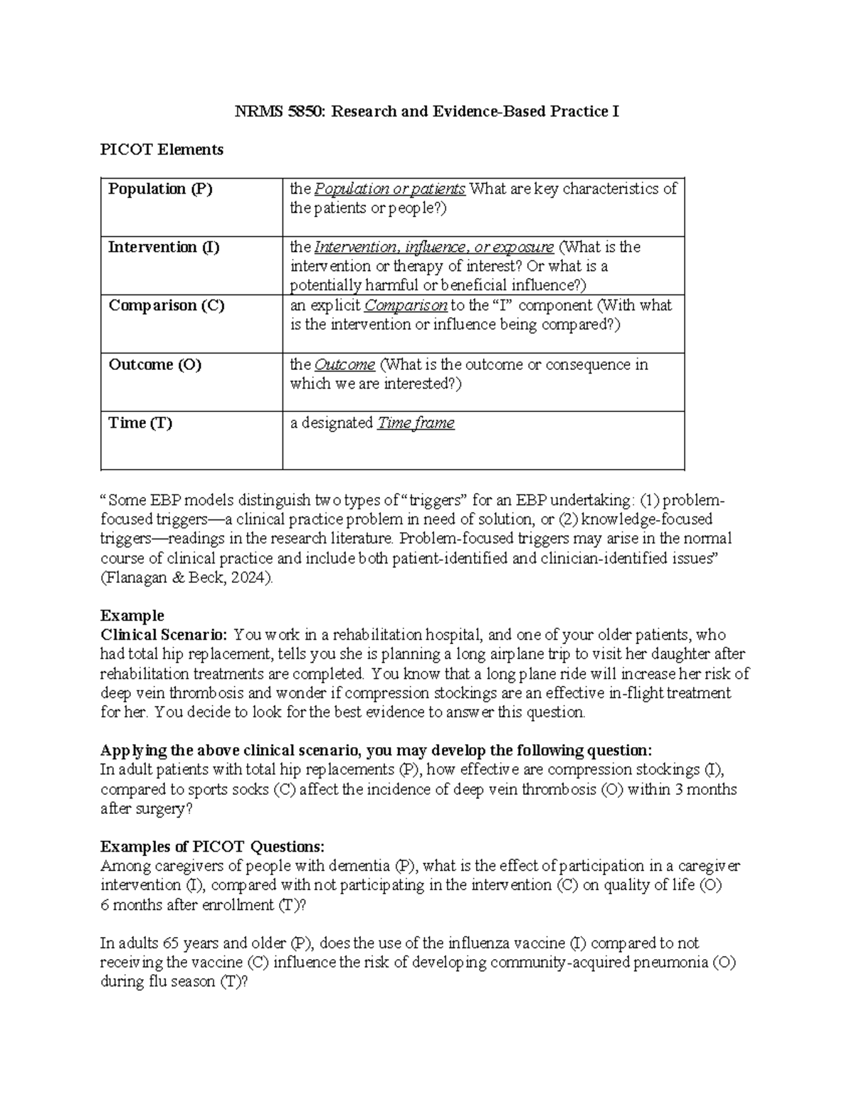 NRMS 5850: PICOT vs PCC Elements in Evidence-Based Practice - Studocu