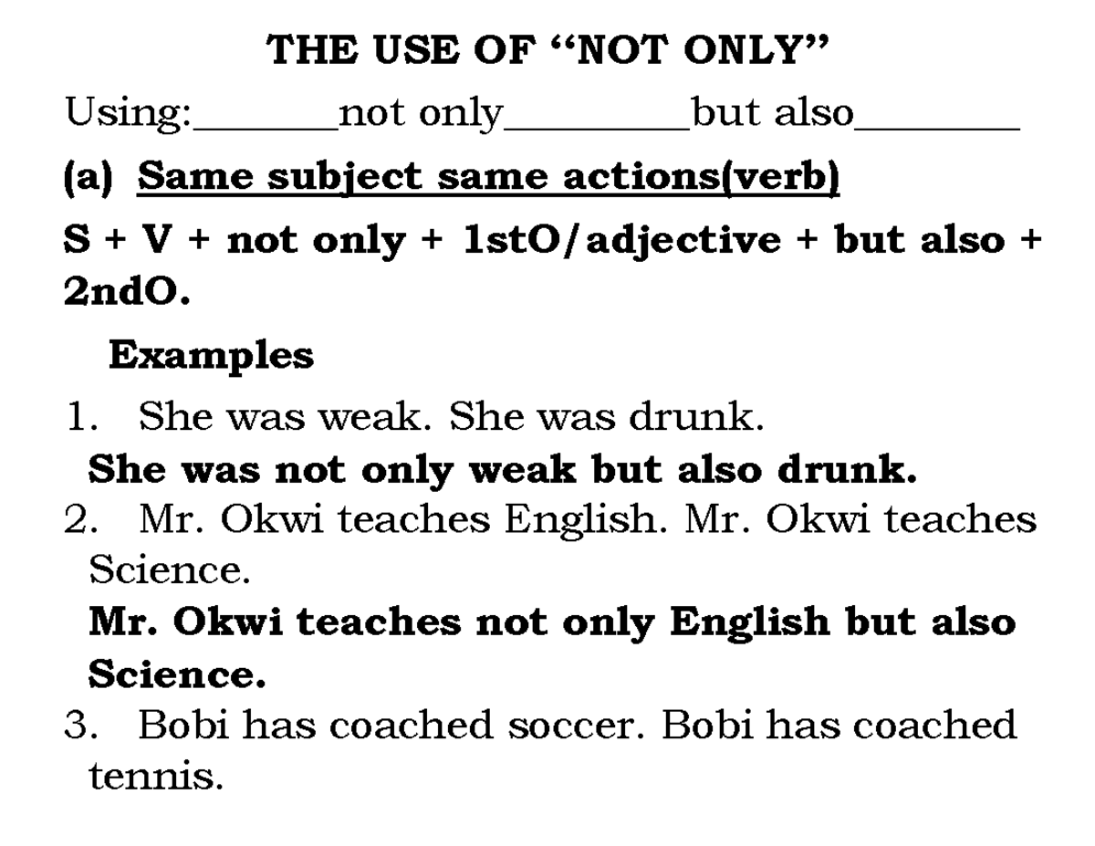 The Use of Not Only: Examples and Guidelines - ENG 101 - Studocu