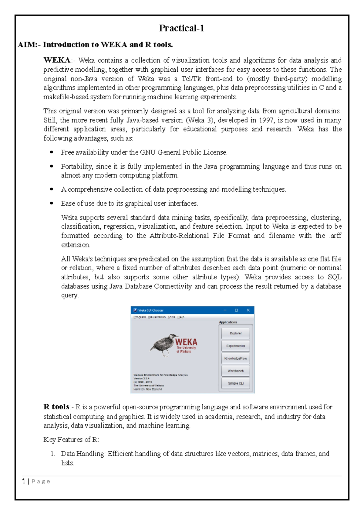 WEKA & R Tools Overview: Data Analysis & Preprocessing Techniques - Studocu
