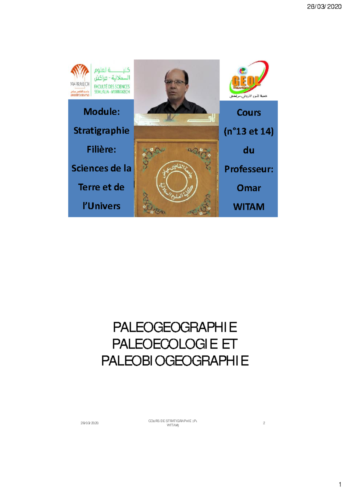 Cours de Stratigraphie S4: Paléogéographie, Paléoécologie (Séances 13 ...