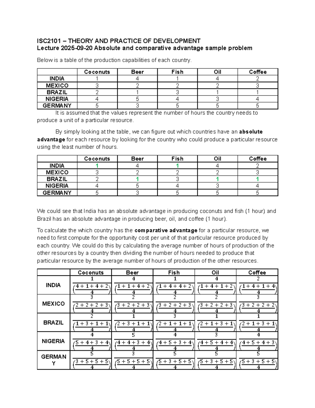 ISC2101 Lecture: Absolute & Comparative Advantage Problem Analysis ...
