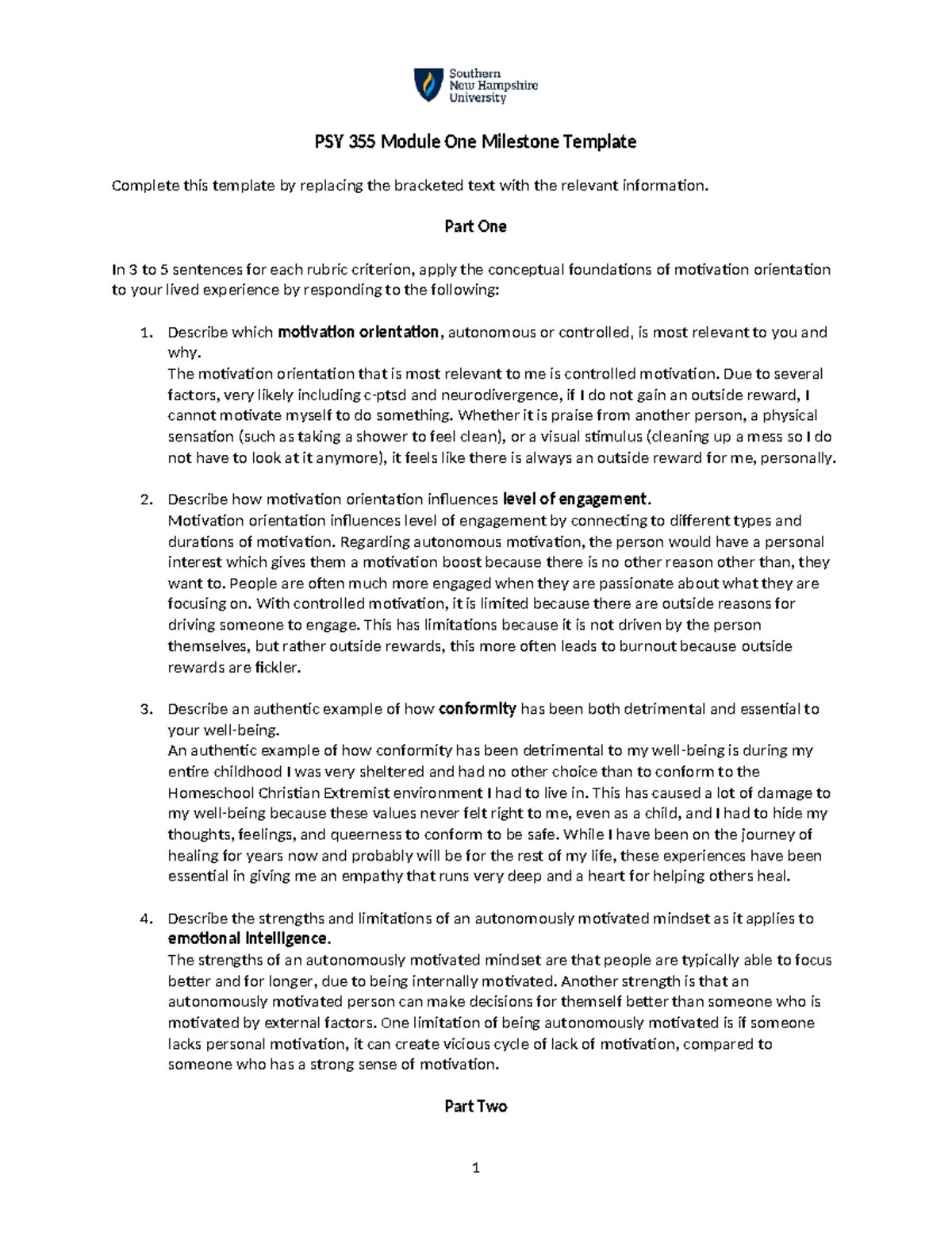 PSY 355 Module One Milestone: Motivation Orientation Insights - Studocu