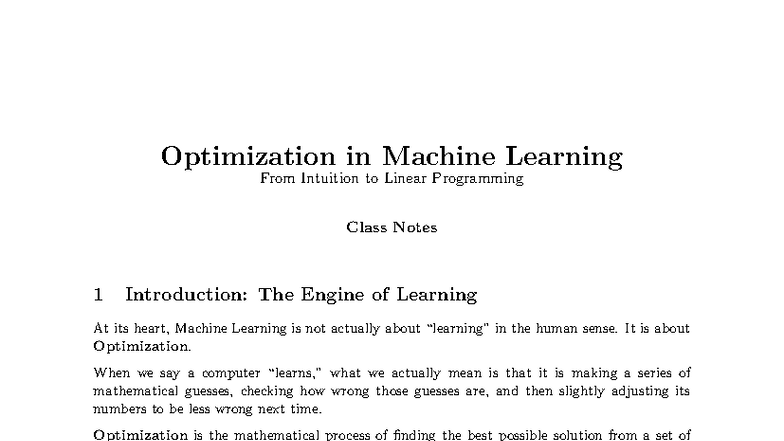 Optimization in Machine Learning: Class Notes on Unconstrained ...