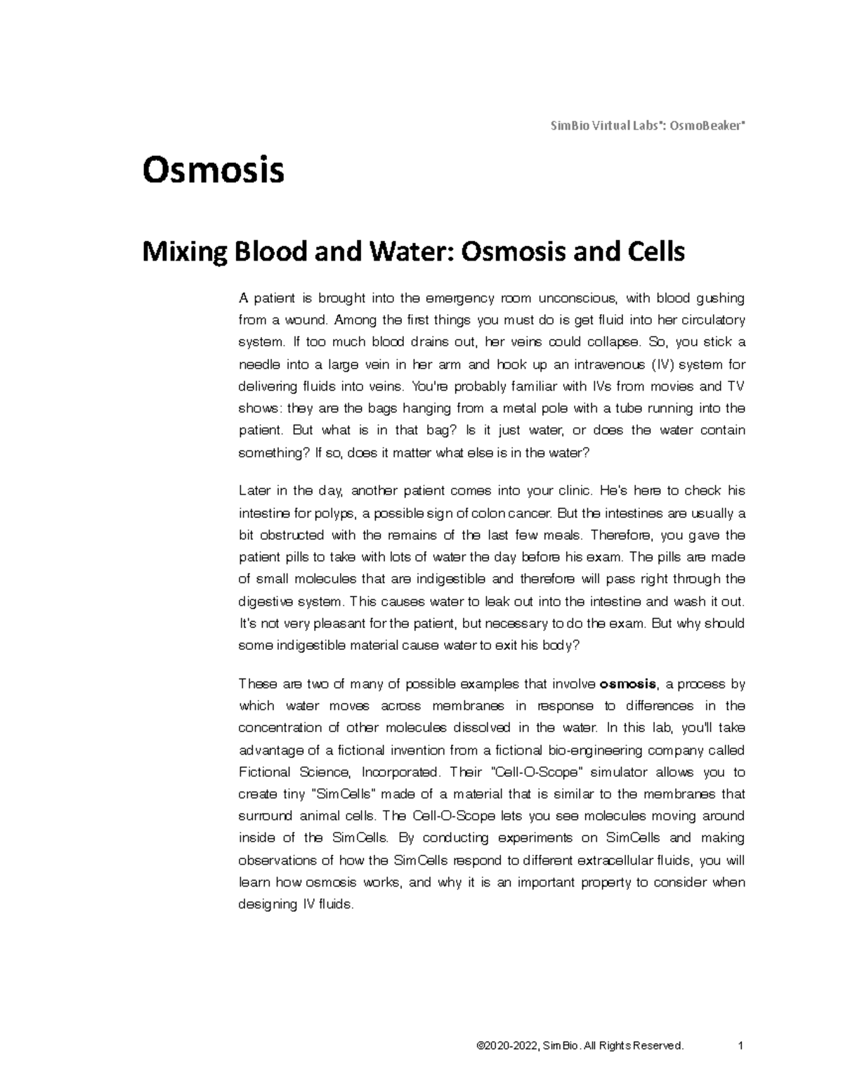 SimBio Lab: Understanding Osmosis and IV Fluids (Module 2) - Studocu