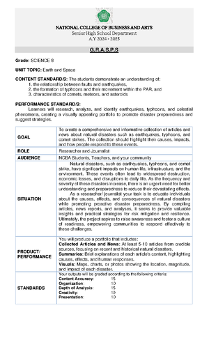 Rubric for Natural Disasters Portfolio - Rubric for Natural Disasters ...