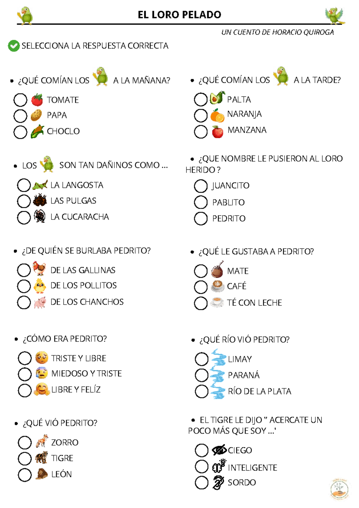 Cuento "El Loro Pelado" - 5to Año Respuestas y Actividades - Studeersnel