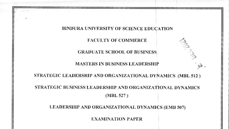 MBL 512 & MBL 527 Dec 2021 Exam: Strategic Leadership & Change ...