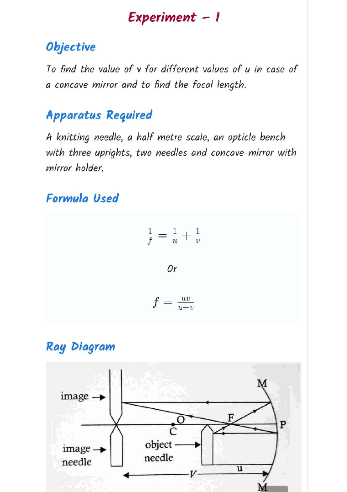 Concave Mirror Practical (Physics Lab) - Focal Length & Image Distance ...