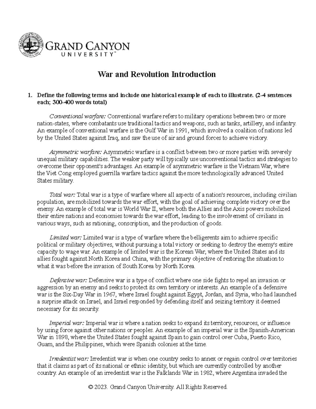 HIS-386 War and Revolution: Key Terms and Historical Examples - Studocu