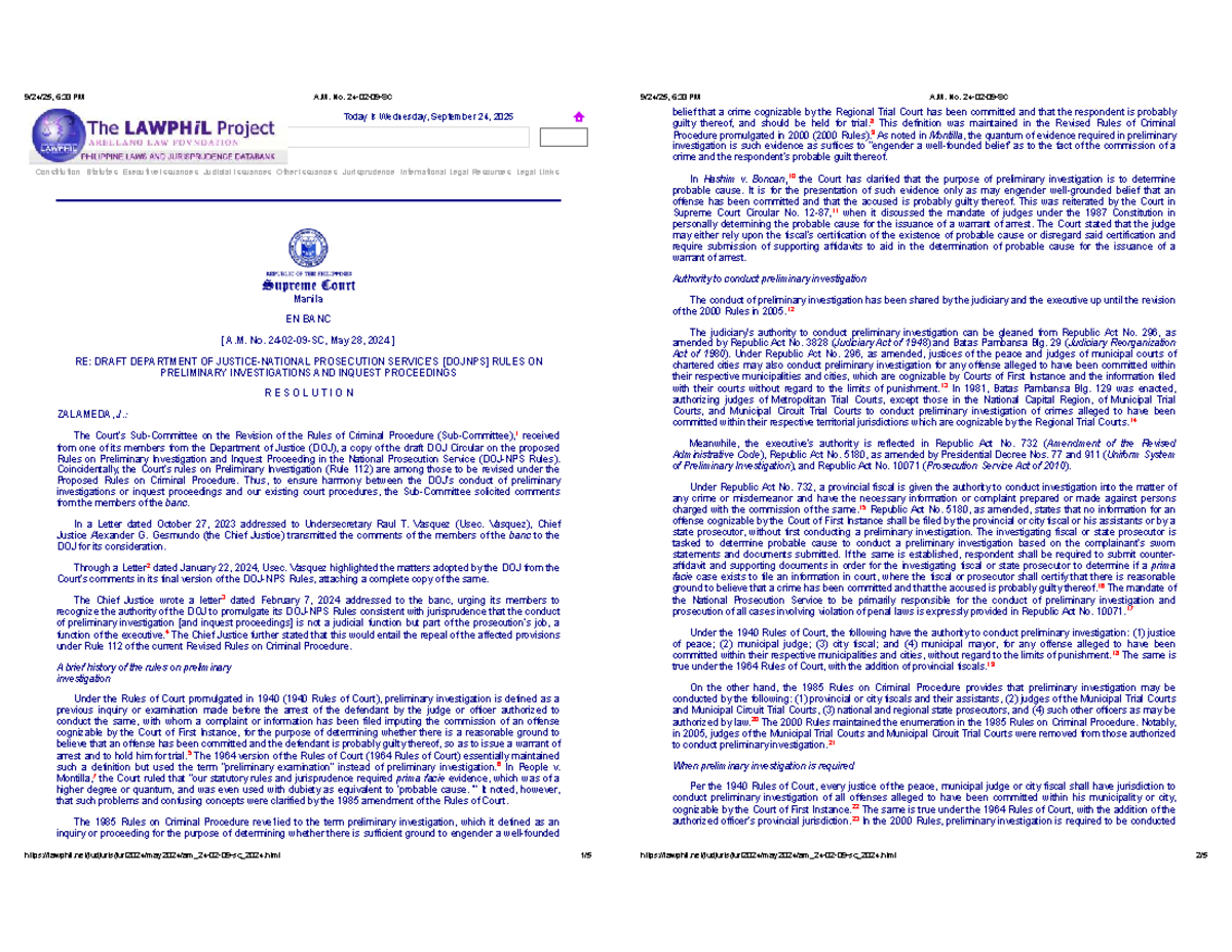 A.M. No. 24-02-09-SC: Overview of Preliminary Investigation Rules - Studocu