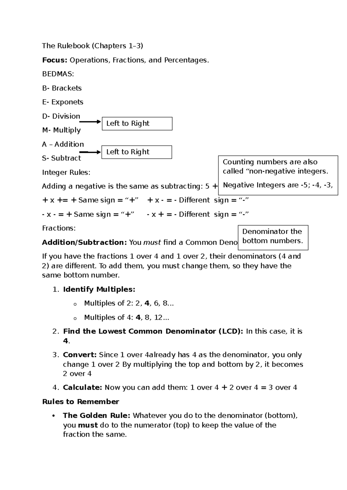 Chapter 1: Operations, Fractions & Percentages Overview (BEDMAS) - Studocu