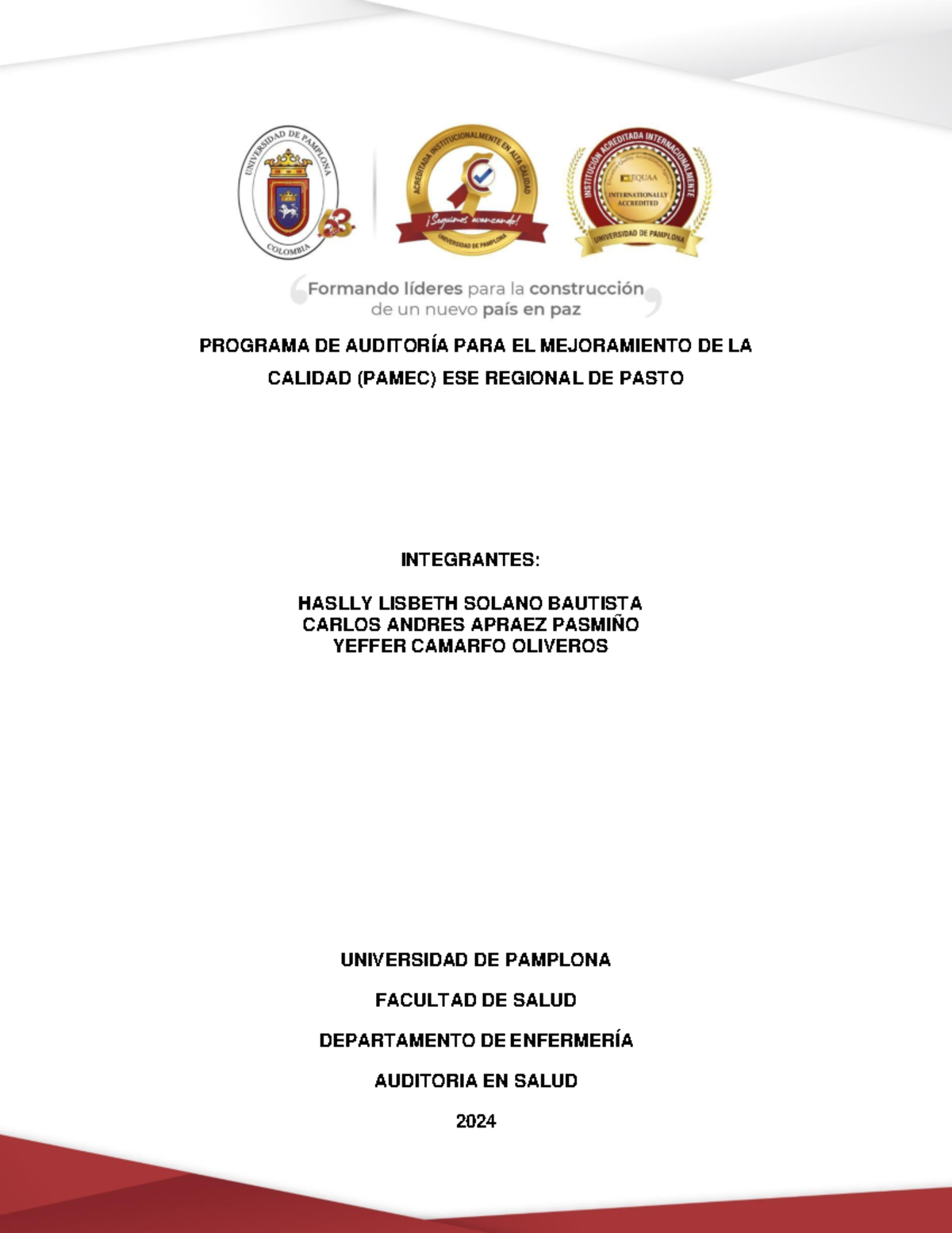 Programa de Auditoría PAMEC para Mejoramiento de Calidad en Salud ESE ...