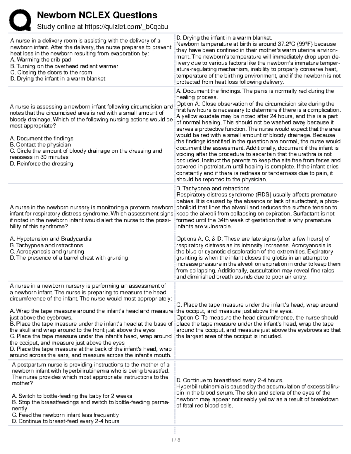 Newborn NCLEX Questions Study Guide - OB Notes - Studocu