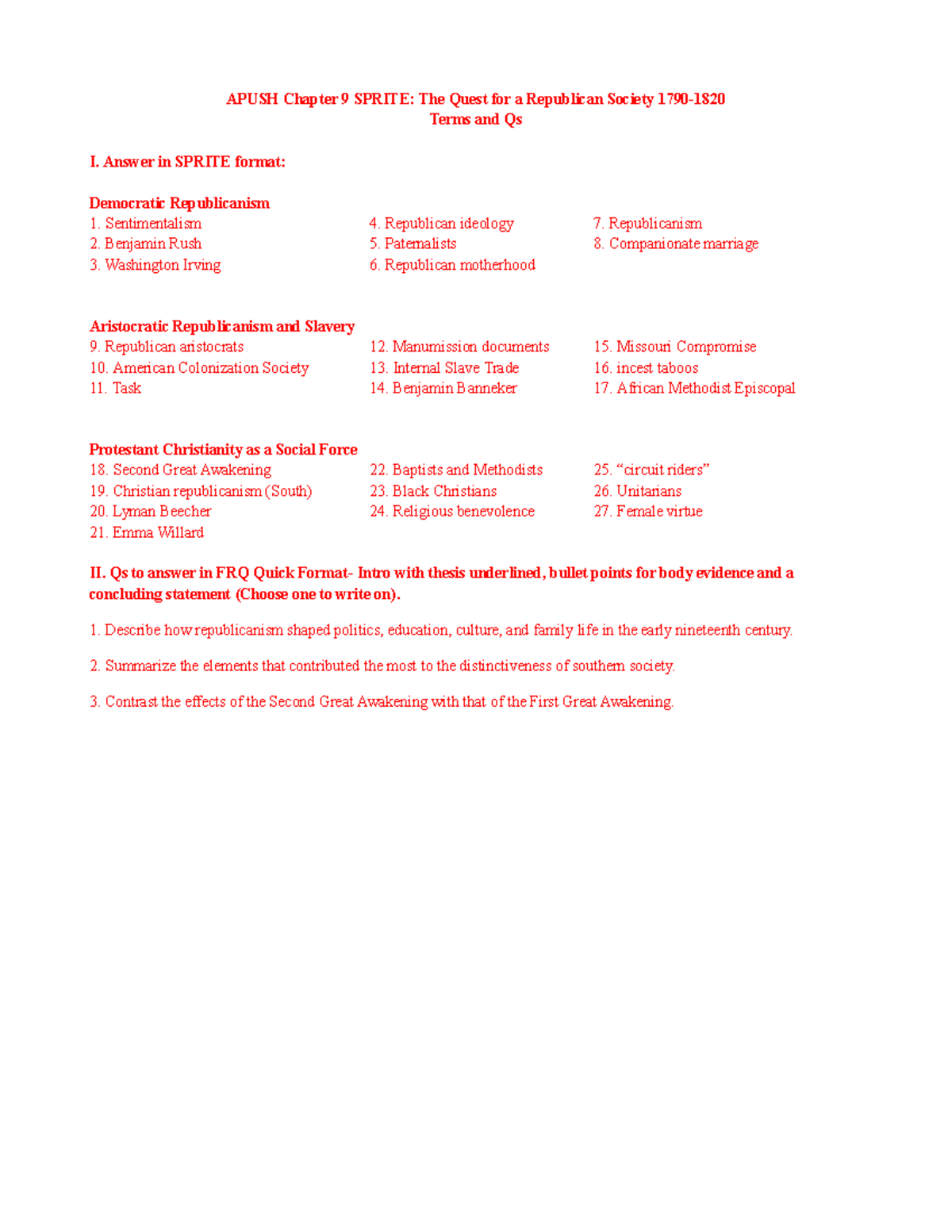 APUSH Ch 9 Final Exam Notes: Republican Society's Evolution (1790-1820 ...