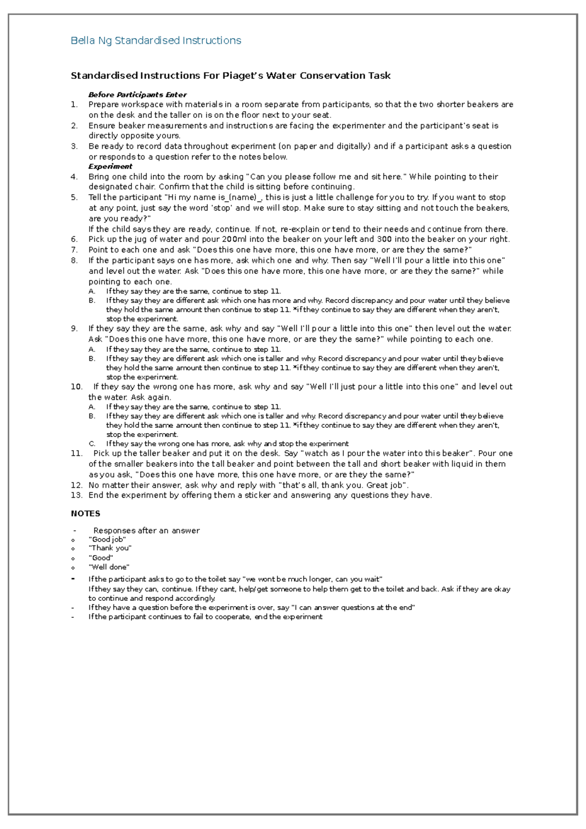Psych 101 Standardised Instructions for Water Conservation Task - Studocu