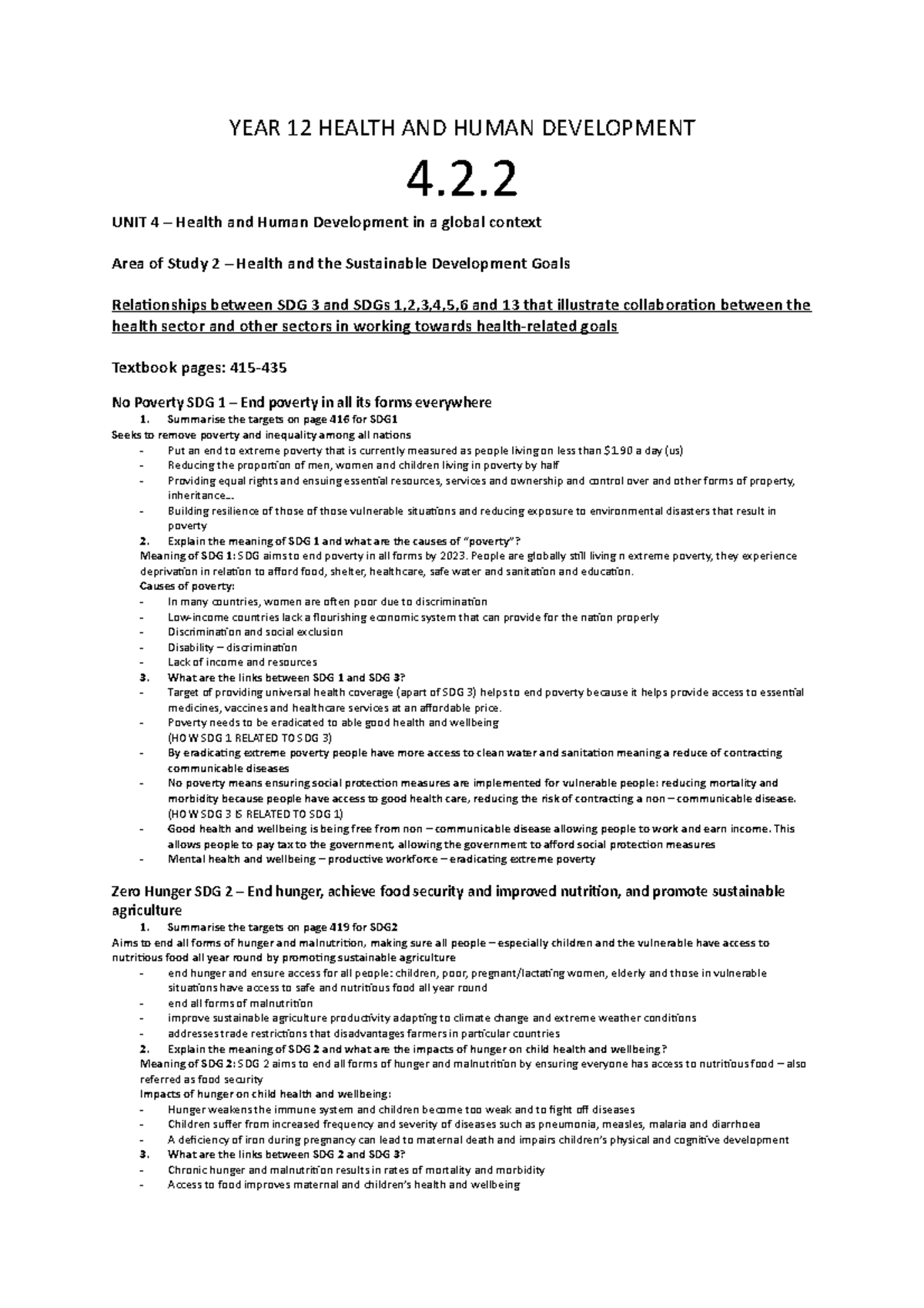 Health and Human Development Unit 4: SDG Goals Analysis - Studocu
