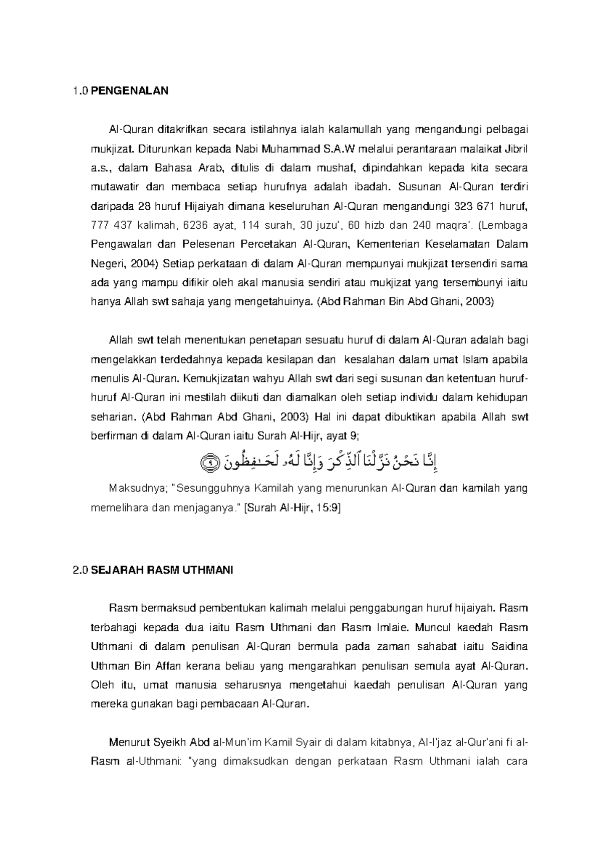 Sejarah dan Kaedah Rasm Uthmani dalam Penulisan Al-Quran - Studocu