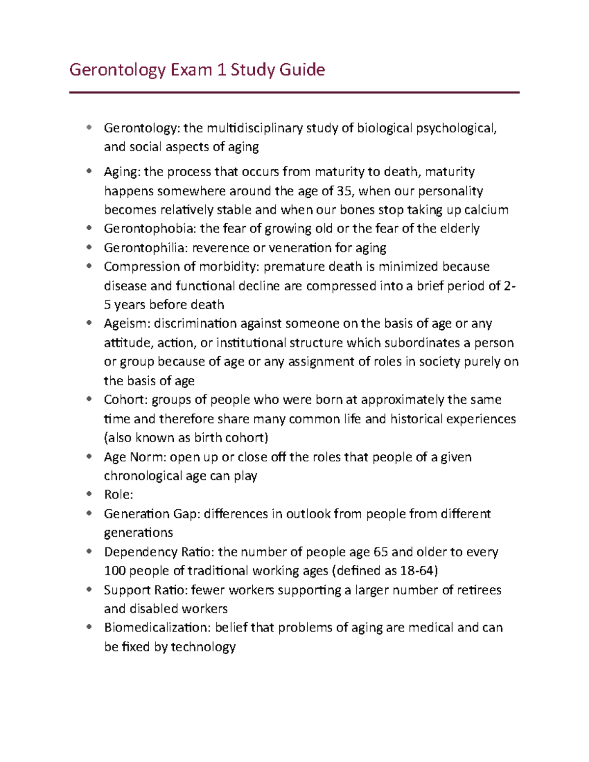 Gerontology Exam 1 Study Guide: Key Concepts and Theories - Studocu