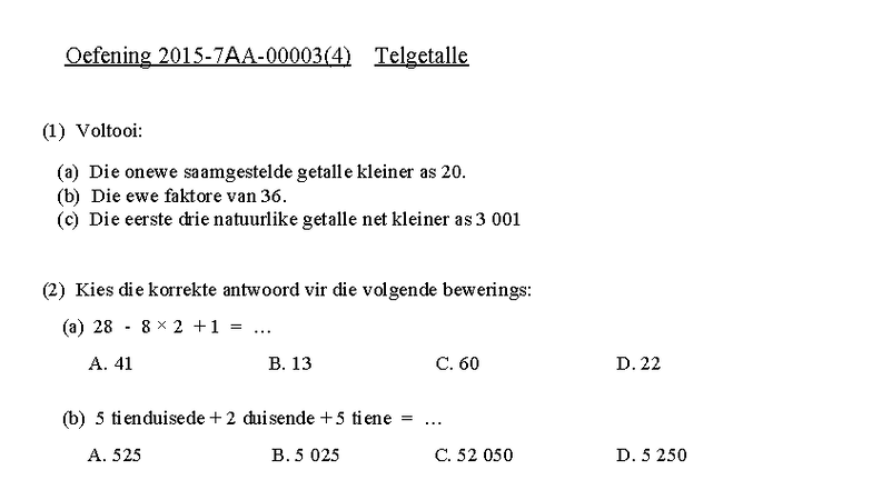 Oefening Telgetalle: Getalle en Faktore Onderzoek (1) - Studocu