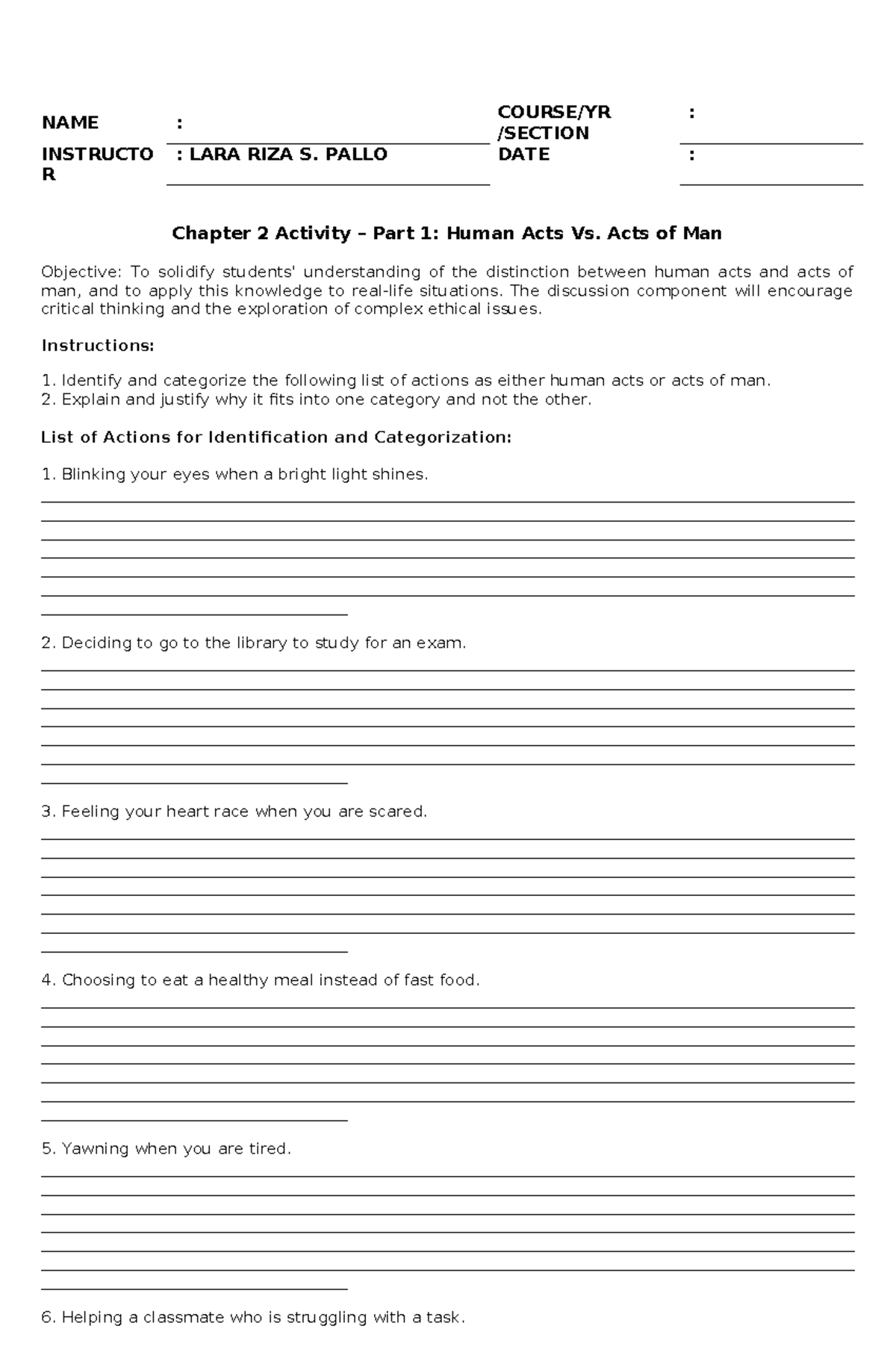 Chapter 2 Activity - NAME : COURSE/YR /SECTION : INSTRUCTO R : LARA ...