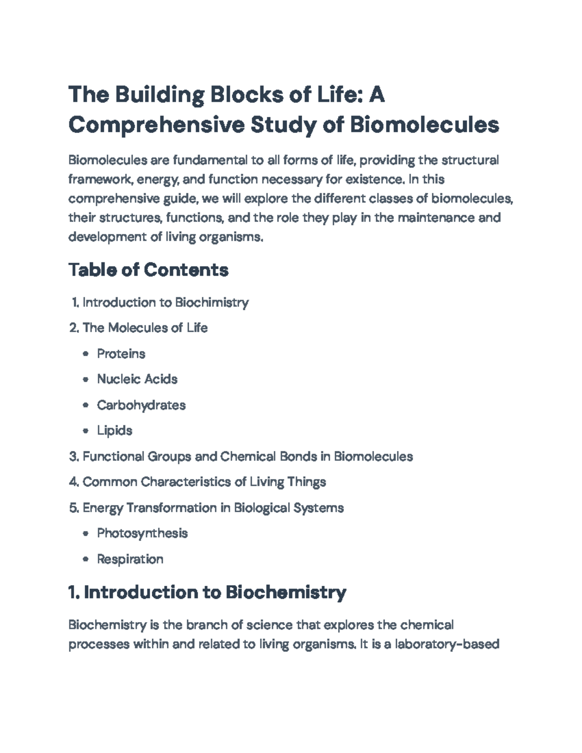 Biomolecules: A Detailed Study in Biochemistry (BIO 101) - Studocu
